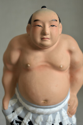 25.5cm(10") Japanese Old Sumo Wrestler "Tanikaze" Clay Doll "Tsutsumi ...