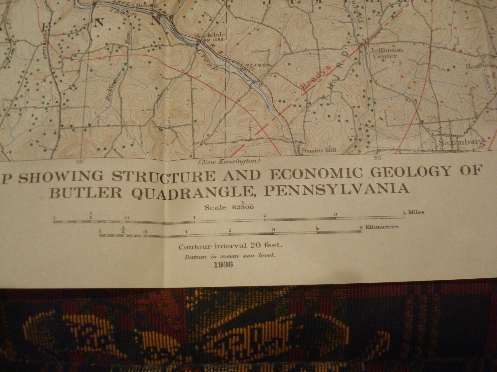 1936 Lithographed Economic Geologic Map of Zelienople Quadrangle ...