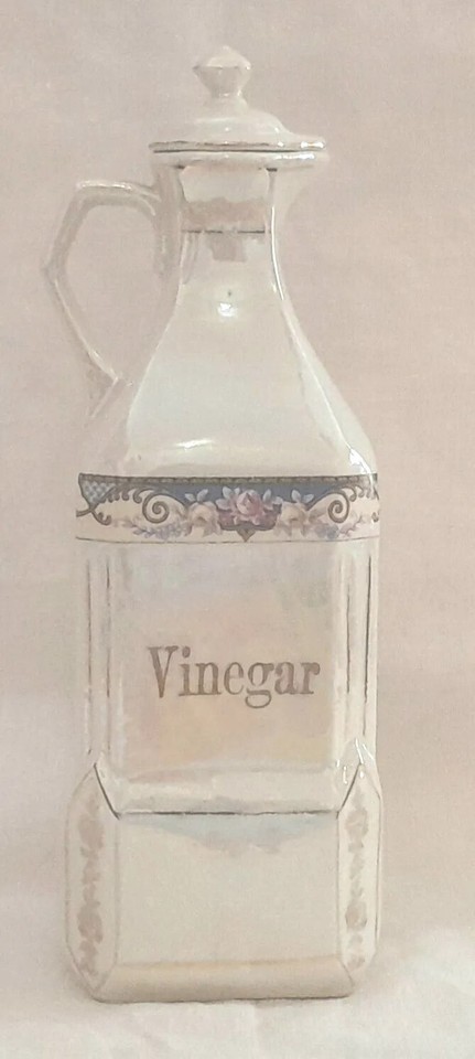 Antique Vtg White Block Germany Lusterware Iridescent Kitchen Canister ...