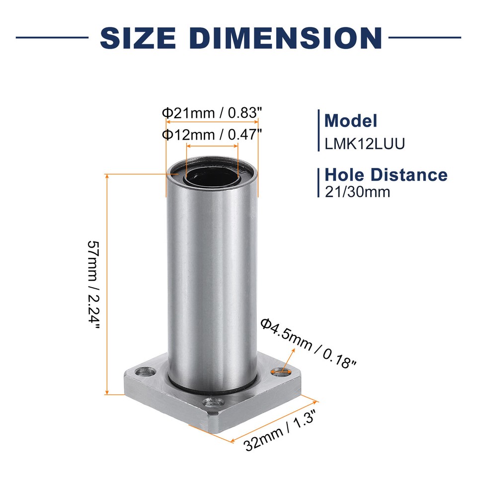 LMK12LUU Linear Ball Bearings 12x21x57mm Square Flange for CNC 3D ...