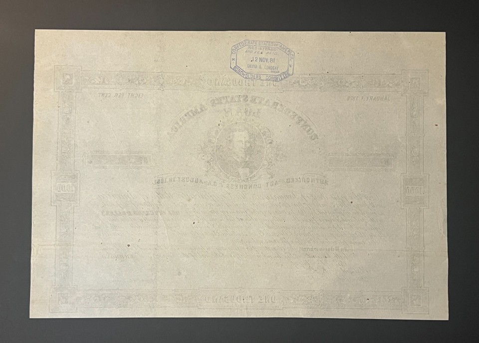 1861 $1000 CONFEDERATE BOND BALL 124 CIVIL WAR CURRENCY 1671 | eBay