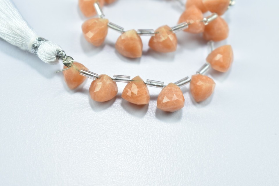 Natural Peach Amazonite Trillion 7.75-8.25mm Faceted Briolette Beads 6 ...