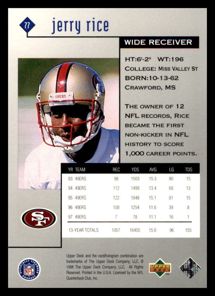 1998 Upper Deck Black Diamond Rookie Edition #77 Jerry Rice 49ers | eBay
