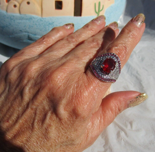 NEW sterling silver 925 ruby-colored & colorless crystals ring size 7 ...