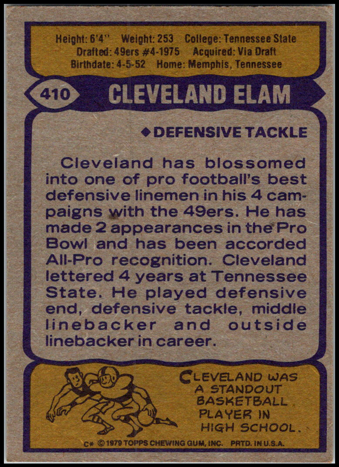 1979 Topps #410 Cleveland Elam FREE SHIPPING! | eBay