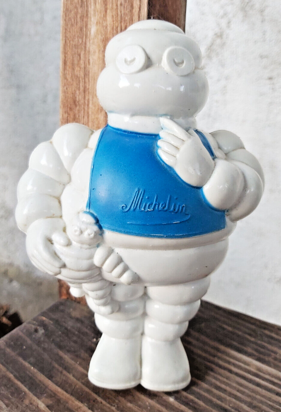 Bibendum Michelin, plastique, blanc et bleu, souple pouet, vintage ...