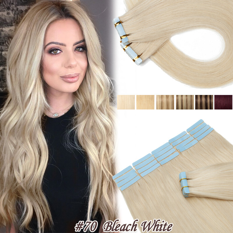 GREY Super Russian Tape In Real Remy Human Hair Extensions Wavy Skin ...