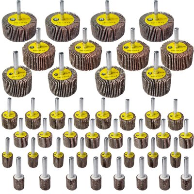 44 Pack 7 Size 80 Grit 1/4" Abrasive Flap Wheel Sander Set, Aluminum ...