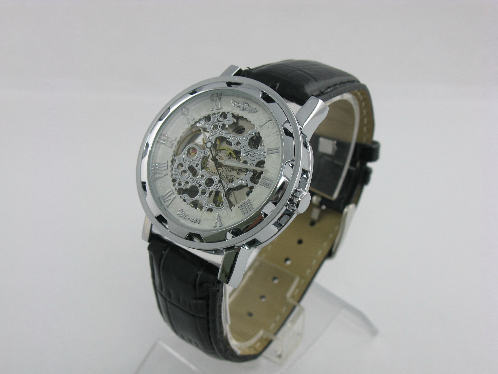 Mens Skeleton Automatic Self-winding Mechanical See Through Leather ...