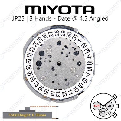 Genuine Miyota JP25 Movement Japan 3 Hands, Date at 3 | eBay