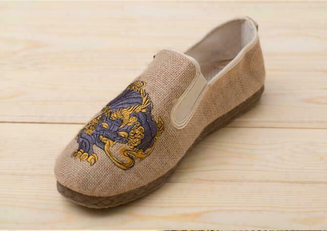 Mens Vintage Chinese Style Embroidered Linien Slip On Loafers Casual ...