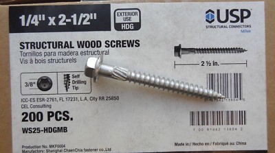 200 pcs ~ USP MiTek 1/4" x 2-1/2" Structural Wood Screws Self Drilling ...