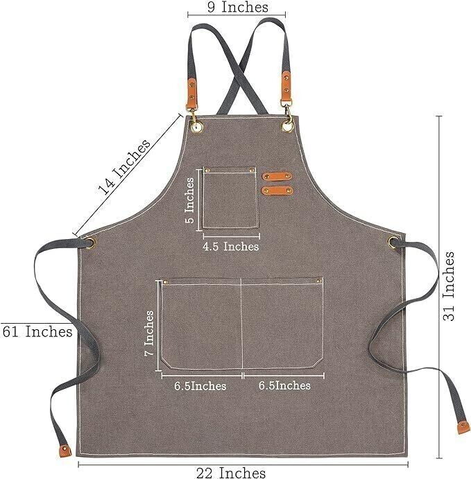 HEAVY DUTY Canvas Kitchen Chef Cooking Apron Cross-Back Adjustable Bib ...