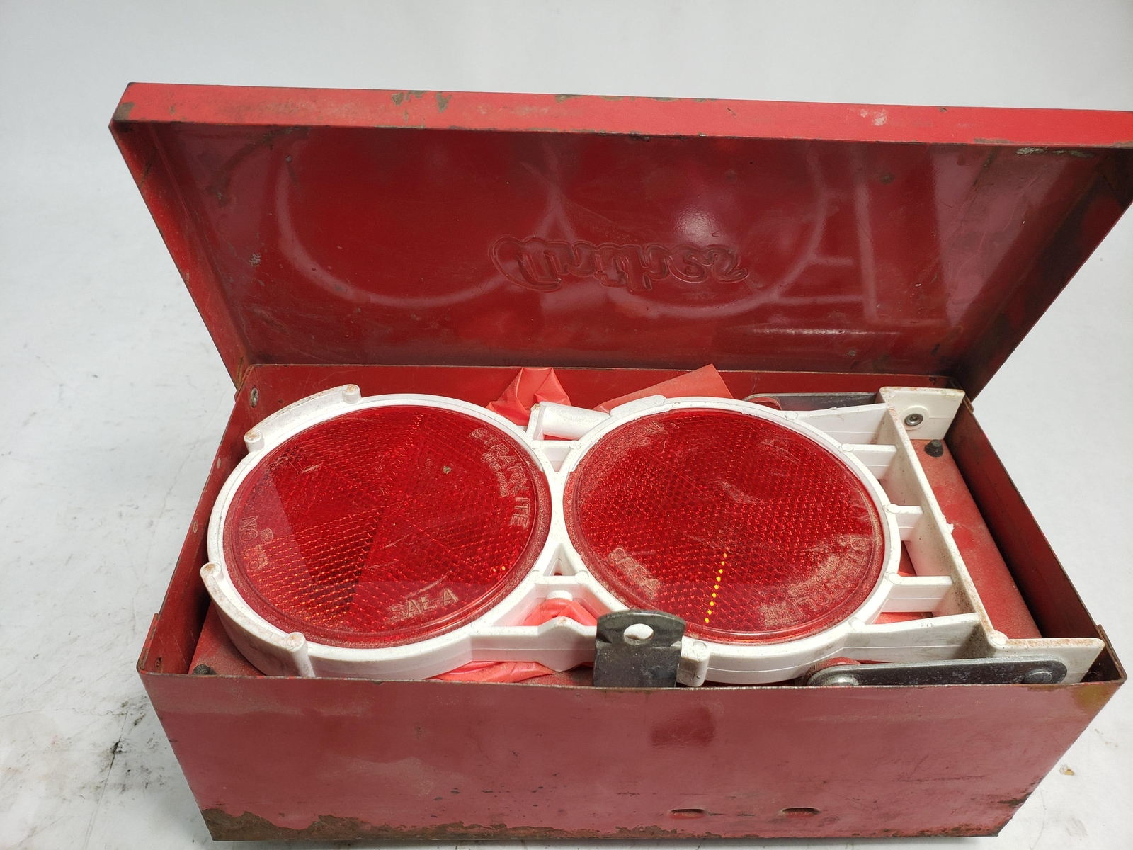 VINTAGE ANTHES ROAD FLARES REFLECTOR LENSES ON STANDS W/ METAL BOX | eBay