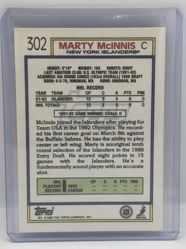 Marty McInnis 1992-93 Topps Signed Auto Autographed RC Card Rookie ...