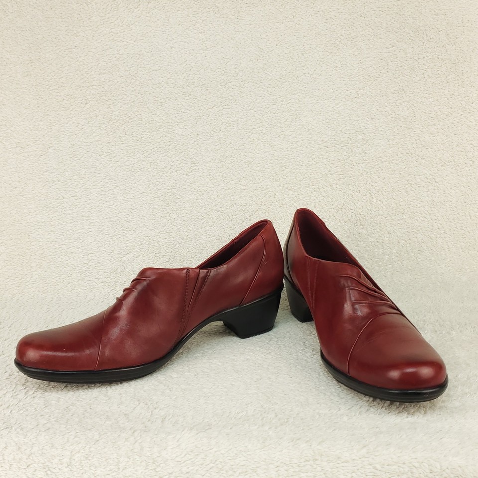 Clarks Shoes Womens 11 Red Leather Slip On Loafers Casual Comfort Mid ...
