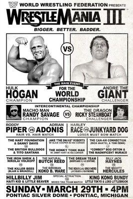 WWE Wrestlemania 3 Event Card HUGE 20”x30” Poster Hulk Hogan Andre The ...