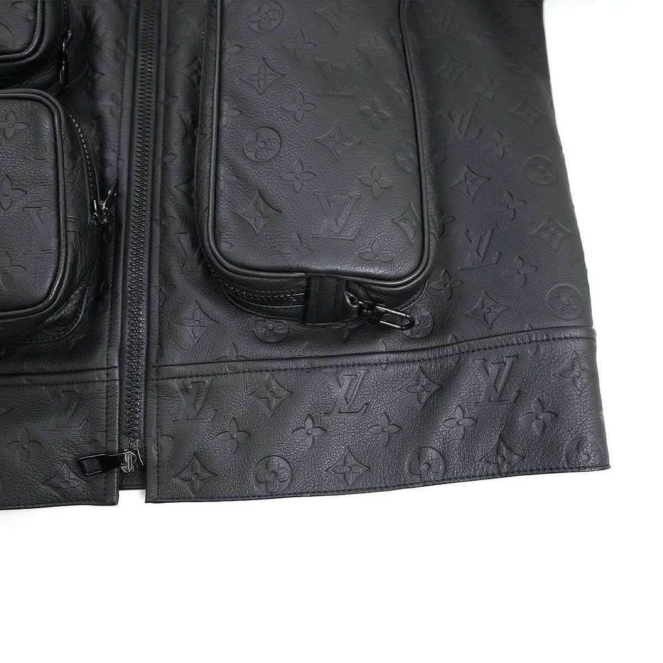 Louis Vuitton Monogram Embossed Utility Black Leather Jacket Men's Size ...