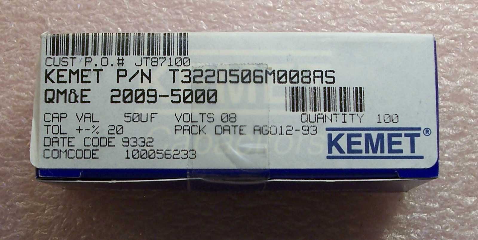 QTY (20) 50uf 8V 20% AXIAL BULLET TANTALUM CAPACITORS T322D506M008AS ...