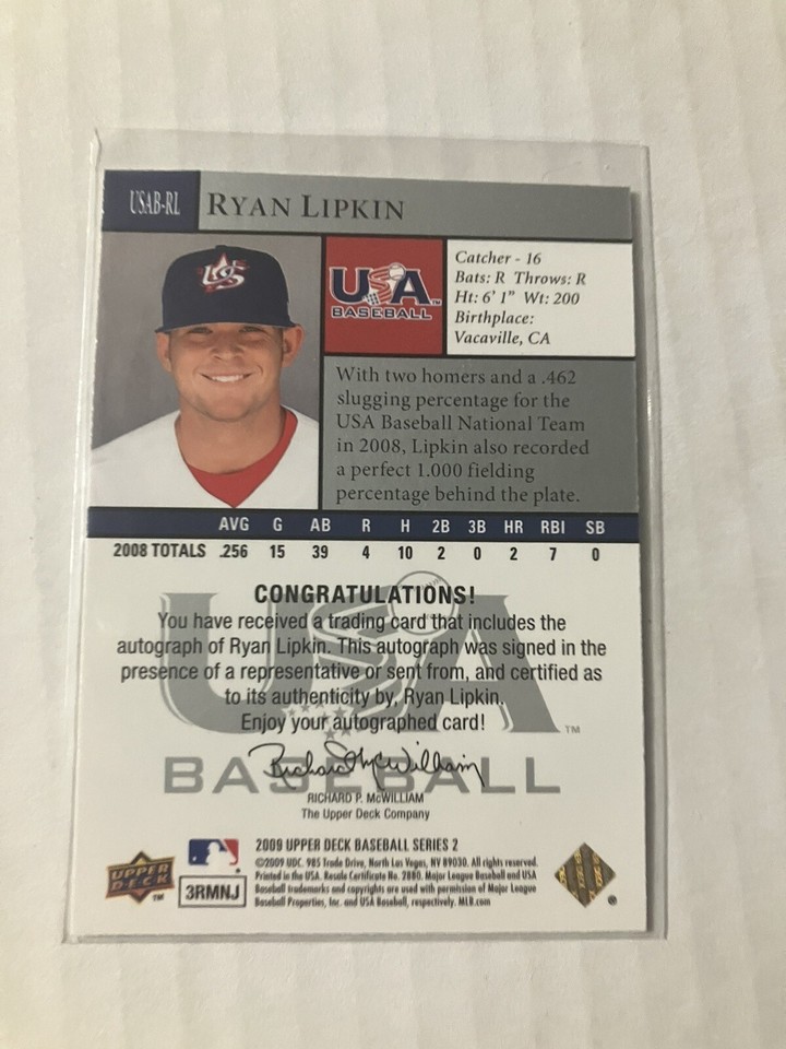 2009 Upper Deck USA National Team Auto Ryan Lipkin #USAB-RL Auto | eBay