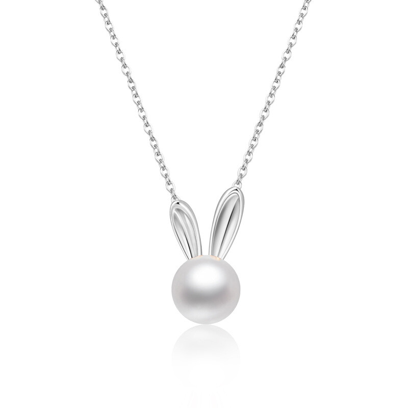 Women Rabbit Pearl Necklace Bunny Pendants 925 Sterling Silver Jewelry ...