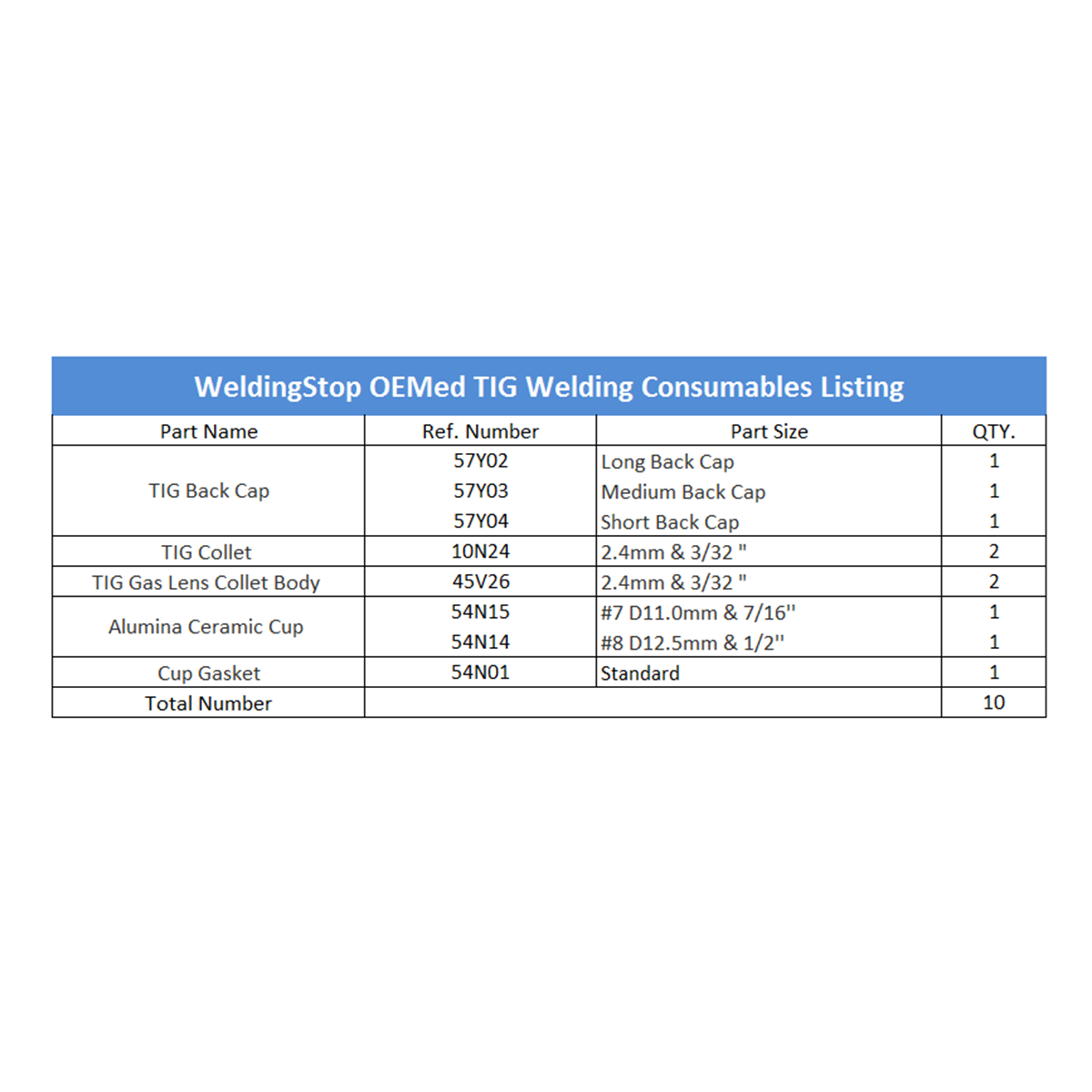 TIG Welder Torch Collet 10N24 3/32''2.4mm 45V26 54N15 54N14 fit WP-17 ...