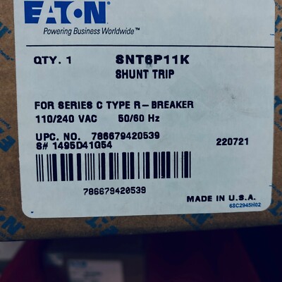 EATON SNT6P11K SHUNT TRIP 110/240VAC TYPE R BREAKER NEW READY TO SHIP ...