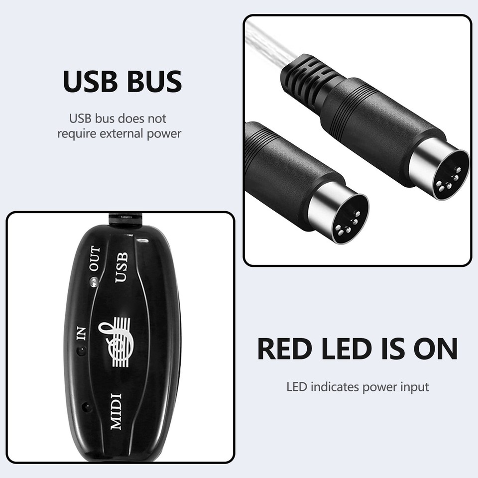 USB IN-OUT MIDI Cable Converter PC to Music Keyboard Adapter Cord ...
