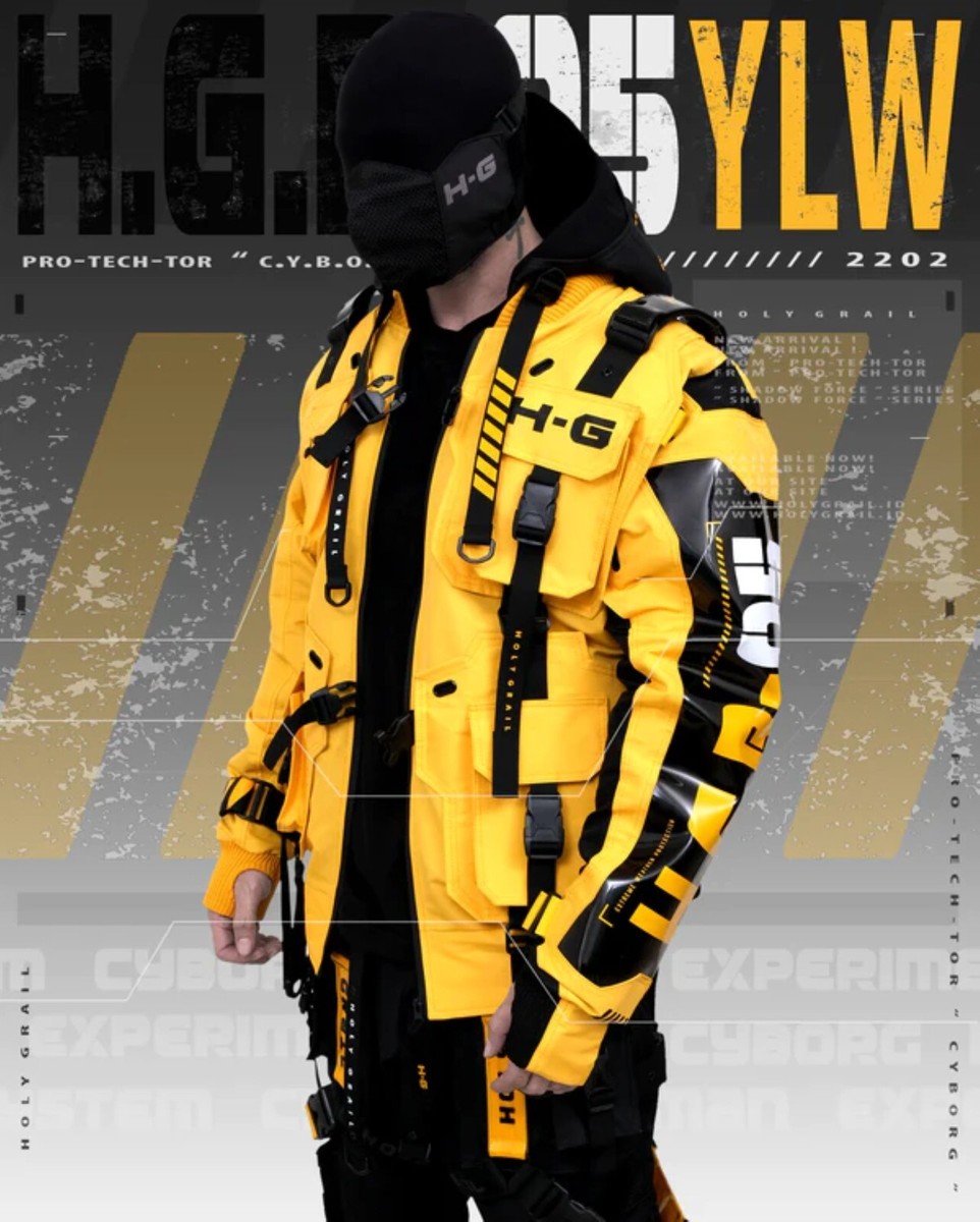 Men's Techwear Yellow Jacket Hoodie Full Zip Buckle Men's Techwear Yellow Jacket Hoodie Full Zip Buckle