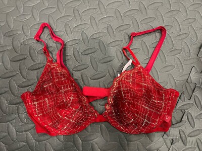 New No Tag Victoria's Secret Bra 34B Unlined Demi Red Gold Metallic | eBay
