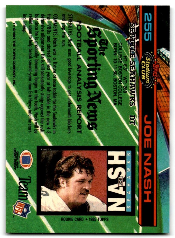 1991 Stadium Club Joe Nash Seattle Seahawks #255 | eBay