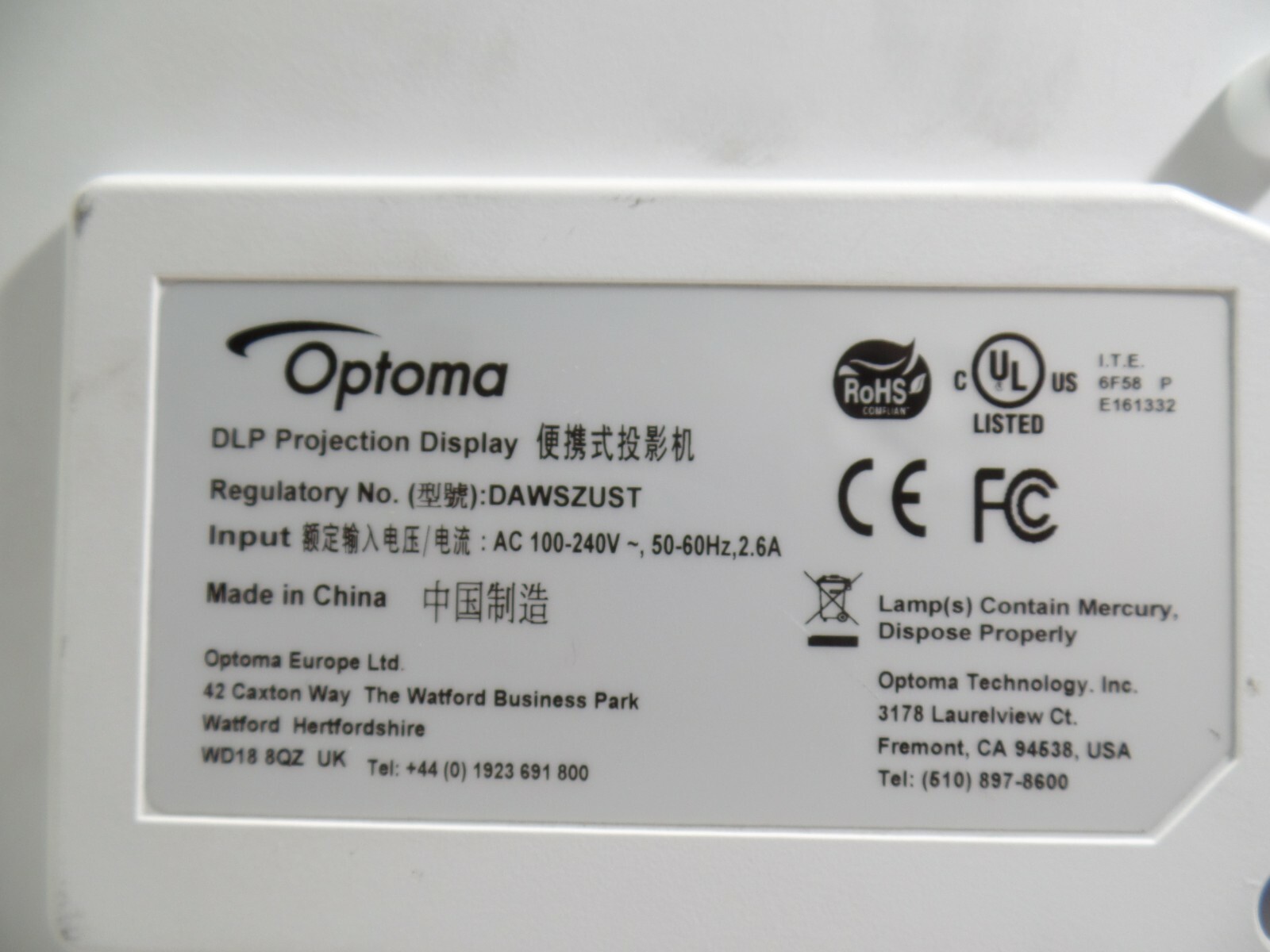 Optoma DLP Projection Display Projector DAWSZLST, For Parts/Repair | eBay