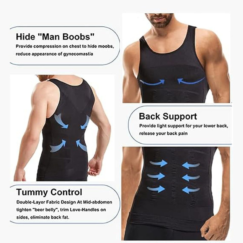 Men's Body Shaper Slimming Tummy Vest Chest Compression Shirt Tank Top ...