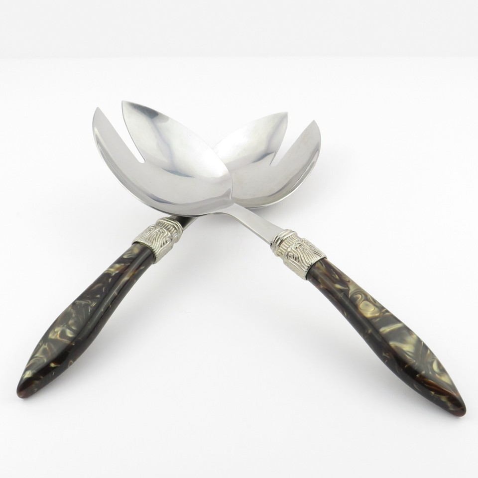 Salad Serving Forks with faux tortoise shell handles set of 2 vtg MCM ...