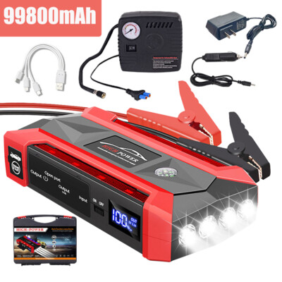 99800mAh Car Jump Starter Booster Jumper Box Power Bank Tire Inflator ...