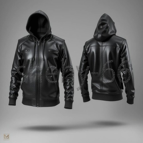 Men's Black Premium Leather Hoodie - Handmade Genuine Lambskin Leather ...