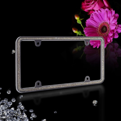Shinning 2 Row BLACK Glass CRYSTAL BLACK Heavy Metal License Plate ...