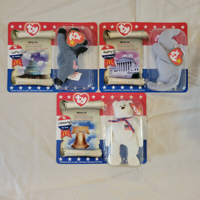 American Trio Beanie Babies Ty McDonalds Righty Lefty Libearty Elephant ...