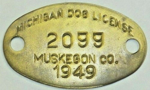 VINTAGE 1949 MUSKEGON COUNTY MICHIGAN DOG LICENSE TAX 2099 | eBay