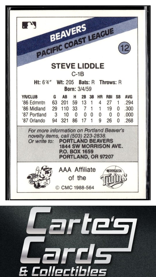 Steve Liddle 1988 CMC Portland Beavers #12 Minnesota Twins | eBay