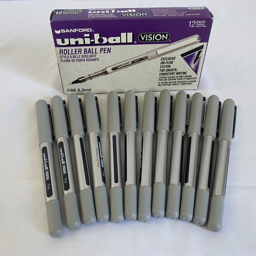 12 Sanford Uni-Ball Black Pens Vision Roller Ball Fine Tip 0.3mm Open ...