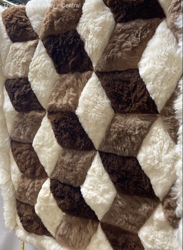 Brown & Cream Patchwork Design Modern High Pile Soft Shaggy Floor Fur ...