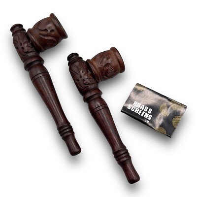 4” Wood Carved Tobacco Smoking Pipe Bowl Collectible Wooden Pipes - 2pc ...