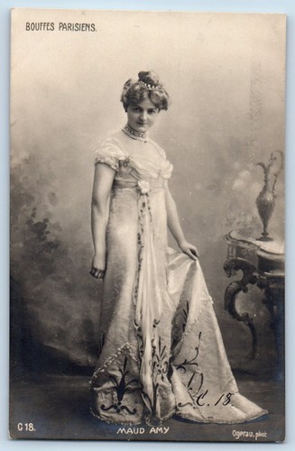 Pretty Girl Postcard RPPC Photo Maud Amy French Actress Studio c1905 ...
