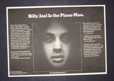Billy Joel Piano Man (Debut, 1st Album) 1974 Small Poster Type Ad ...