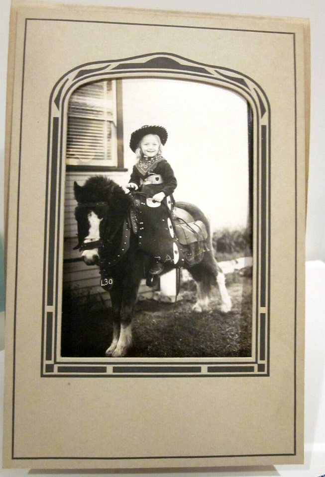 VTG 1930'S REAL PHOTOGRAPH IN STUDIO CARD ~3" X 5" GIRL ON PONY WESTERN ...
