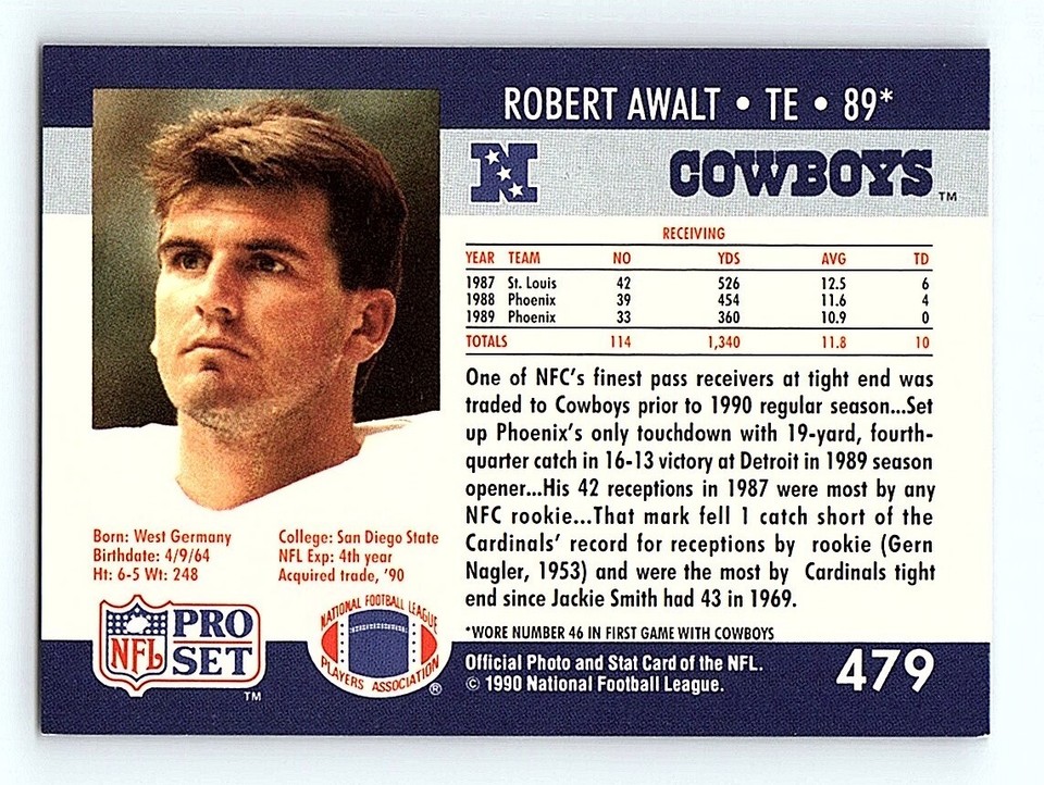 1990 Pro Set Robert Awalt Dallas Cowboys #89 | eBay