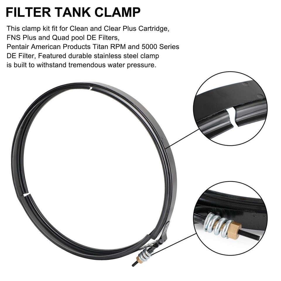 190003 Filter Tank Clamp Kit Fits Clean&Clear Plus FNS Plus Quad DE ...