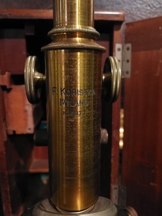 Old Large Brass Microscope with Original Wood Box Italy Early 20th ...