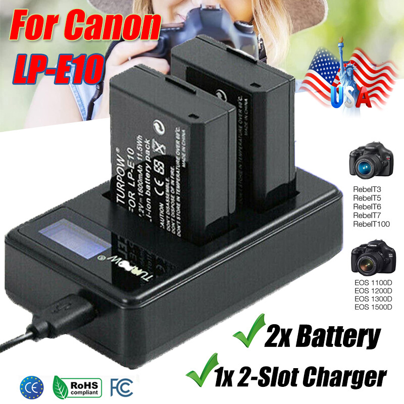 2-Pack LP-E10 Batteries and Charger For Canon EOS Rebel T3 T5 T7 EOS ...